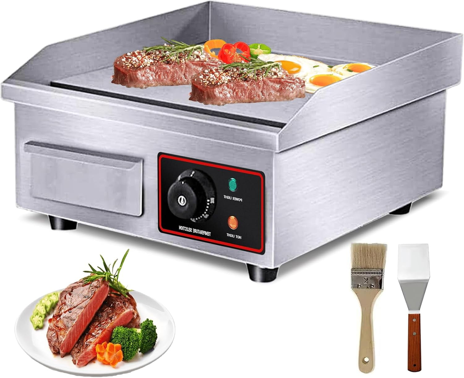 14'' Electric Countertop Griddle Grill Non-Stick,110V 1500W Stainless ...