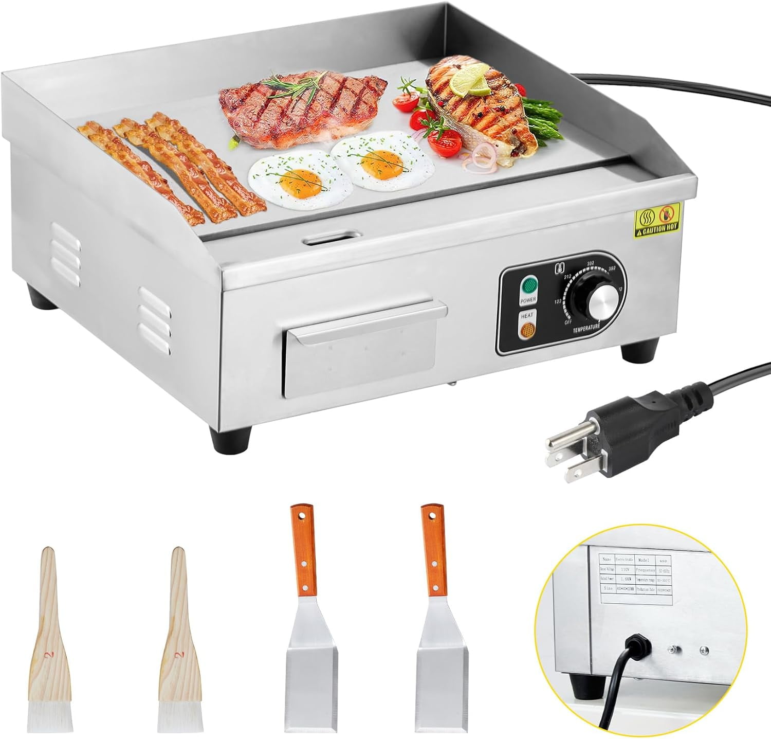 14" Electric Griddle 1500W Countertop Half-Flat Top Grill, 14in ...