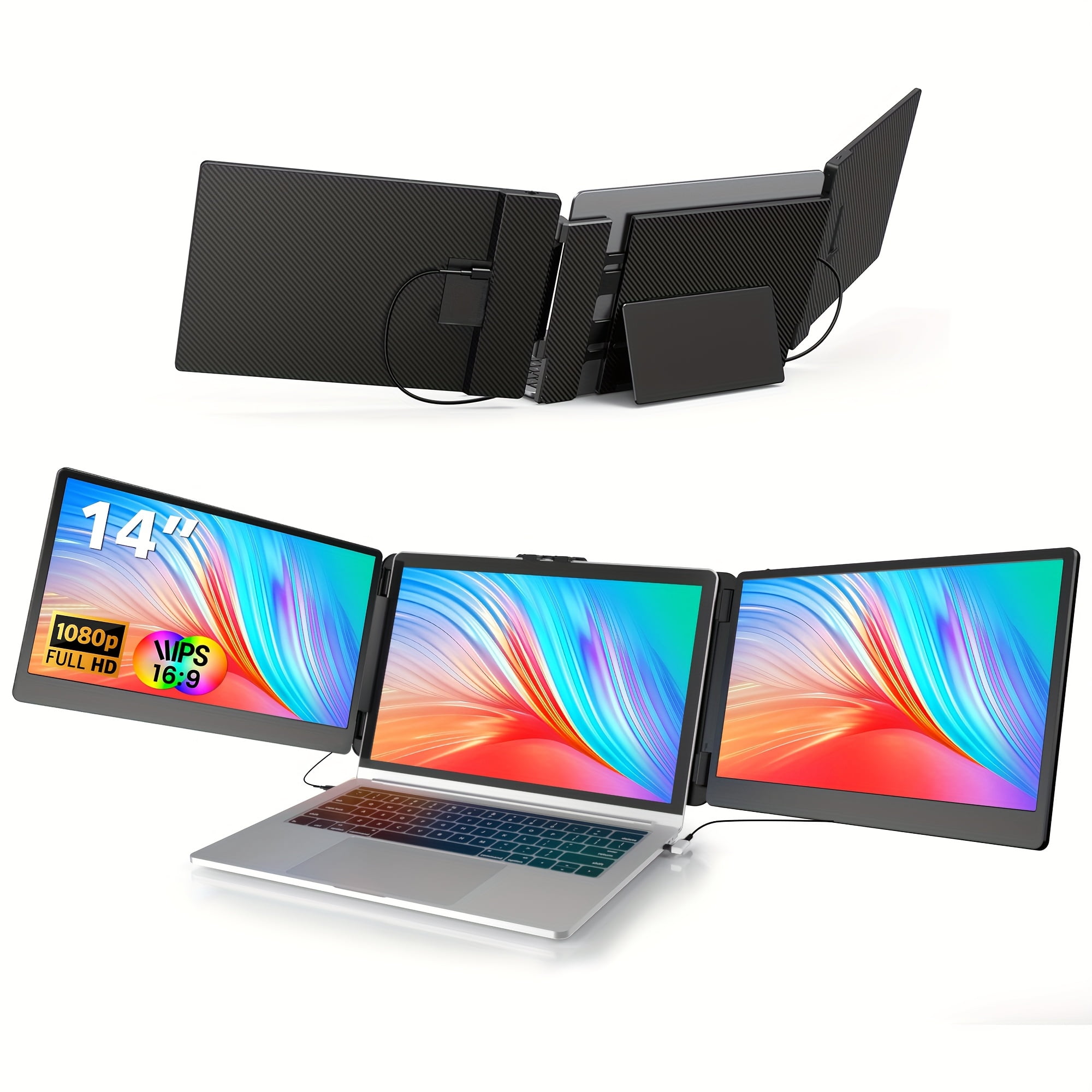 14" FHD 1080P IPS Laptop Monitor Extender Triple Screen, Portable ...