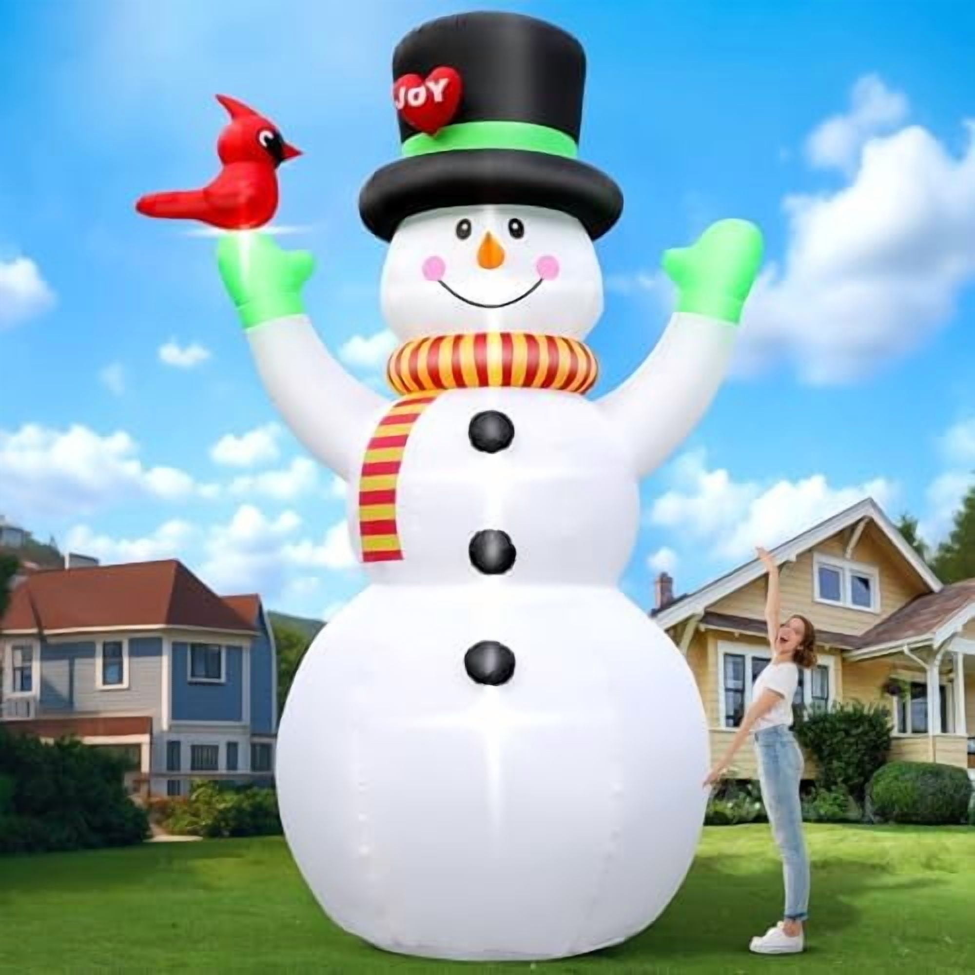14 FT Christmas Inflatable Snowman with Bird, Blow Up Outdoor ...