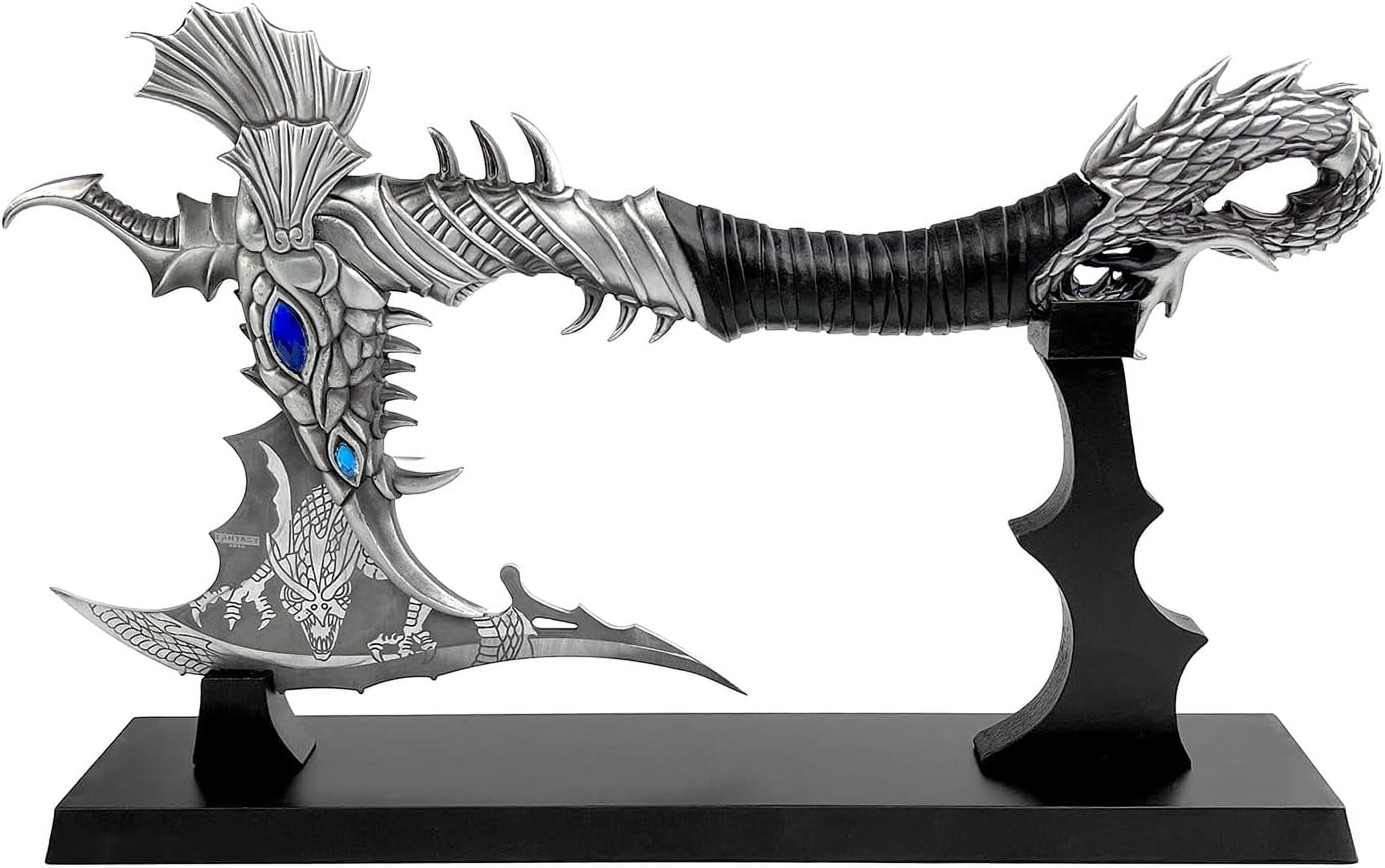14" Fantasy Dragon Axe Wtih Wood Display Stand, Gift for Xmas, Home ...