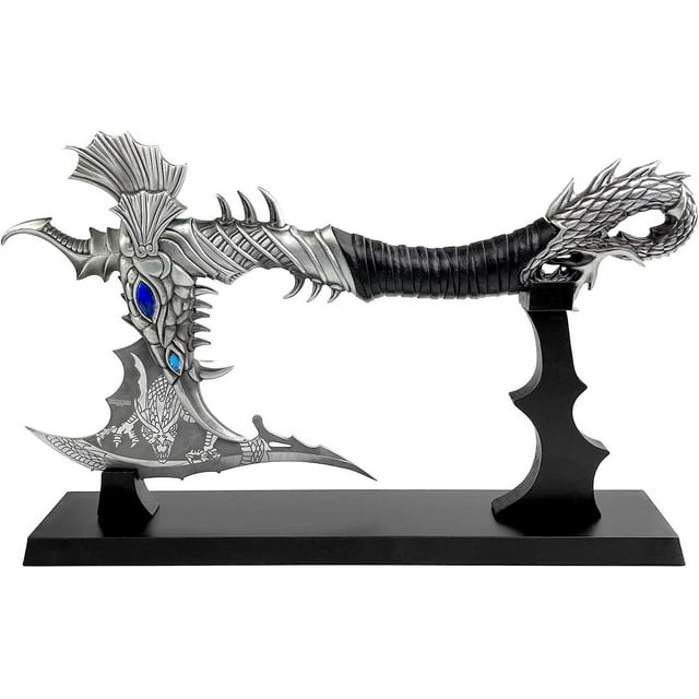 14" Fantasy Dragon Axe Wtih Wood Display Stand, Gift for Xmas, Home ...