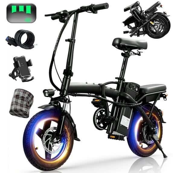 14 In Foldable Adult Electric Bicycle, 48V 10ah 560W Motor, 3-Speed Gearing, Dual Spring Shock ...