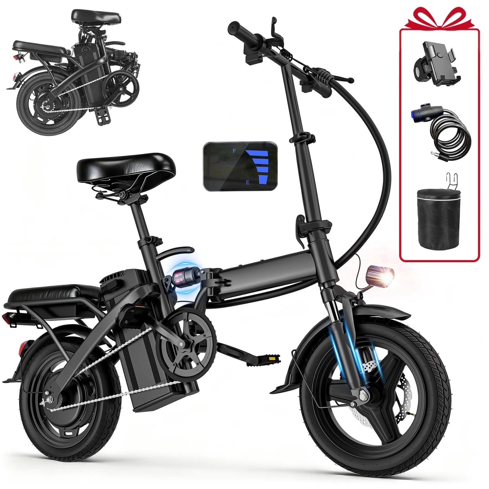 14''Foldable Adult Electric Bike, 48V 10ah 560W Motor, 3-Speed Gearing ...