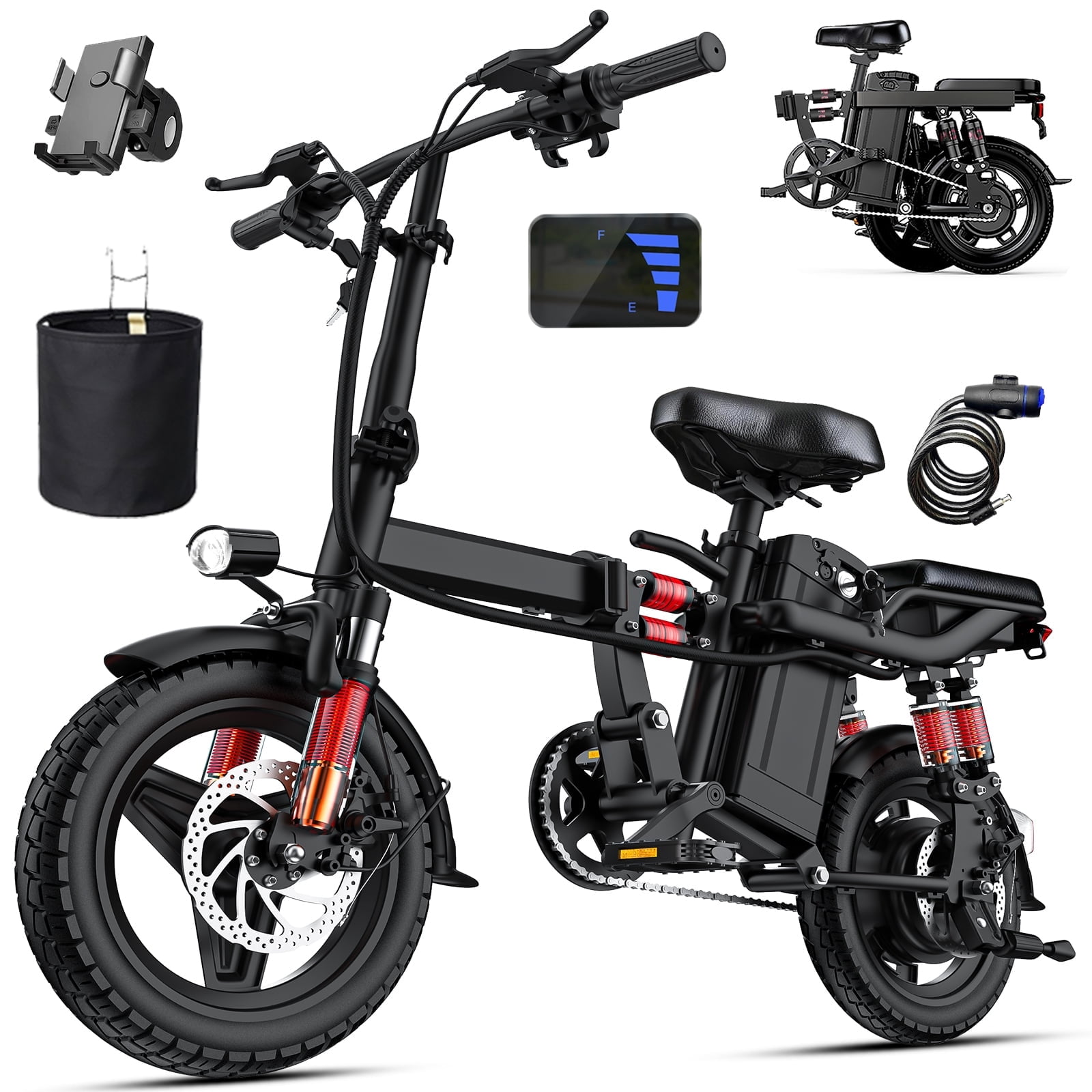 14''Foldable Adult Electric Bike, 48V 12ah 750W Motor, 3-Speed Gearing ...