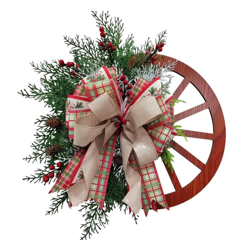 14" Front Door Christmas Wreath Wooden Roulette Wheel with Red Berries ...