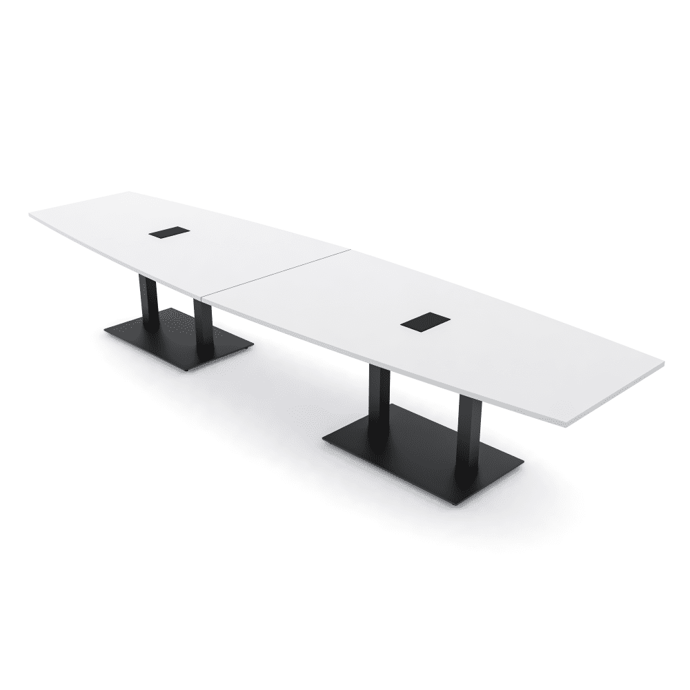 14 Ft Boat Shaped Modular Conference Table Black Bases Electric Units ...