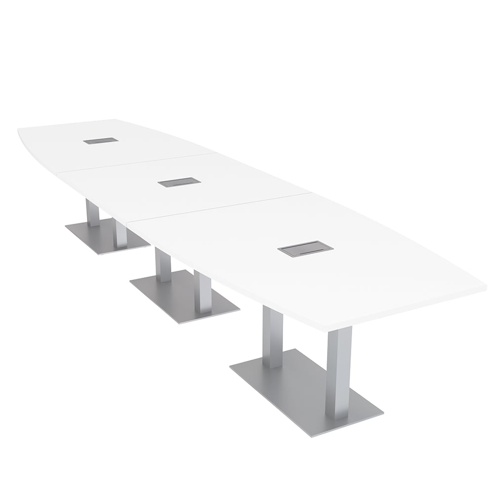 14 Ft Boat Shaped Modular Conference Table Metal Bases Electric Units ...