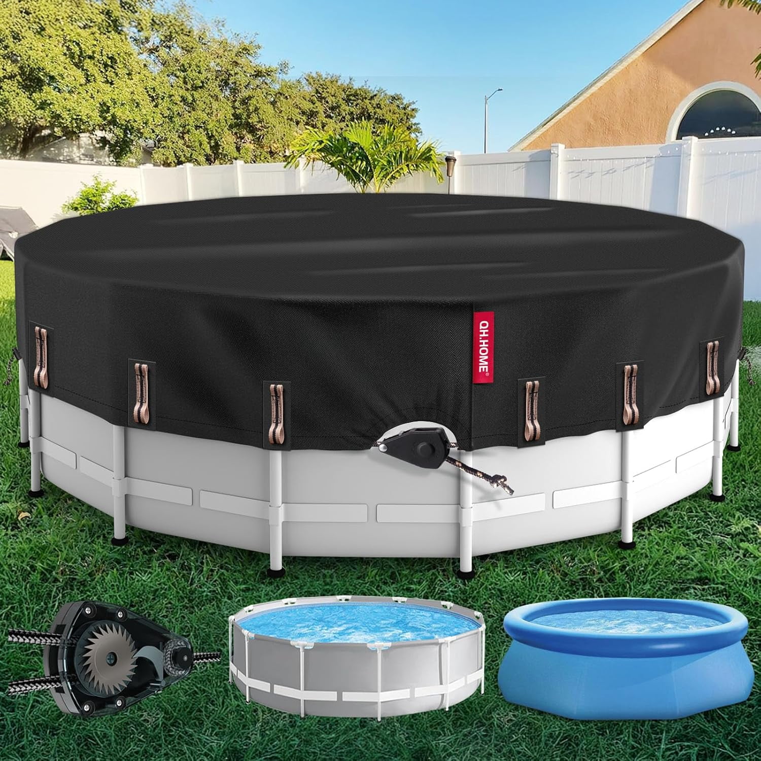 14 Ft Round Pool Cover with Fast Tightening Patented Ratchet, Solar ...