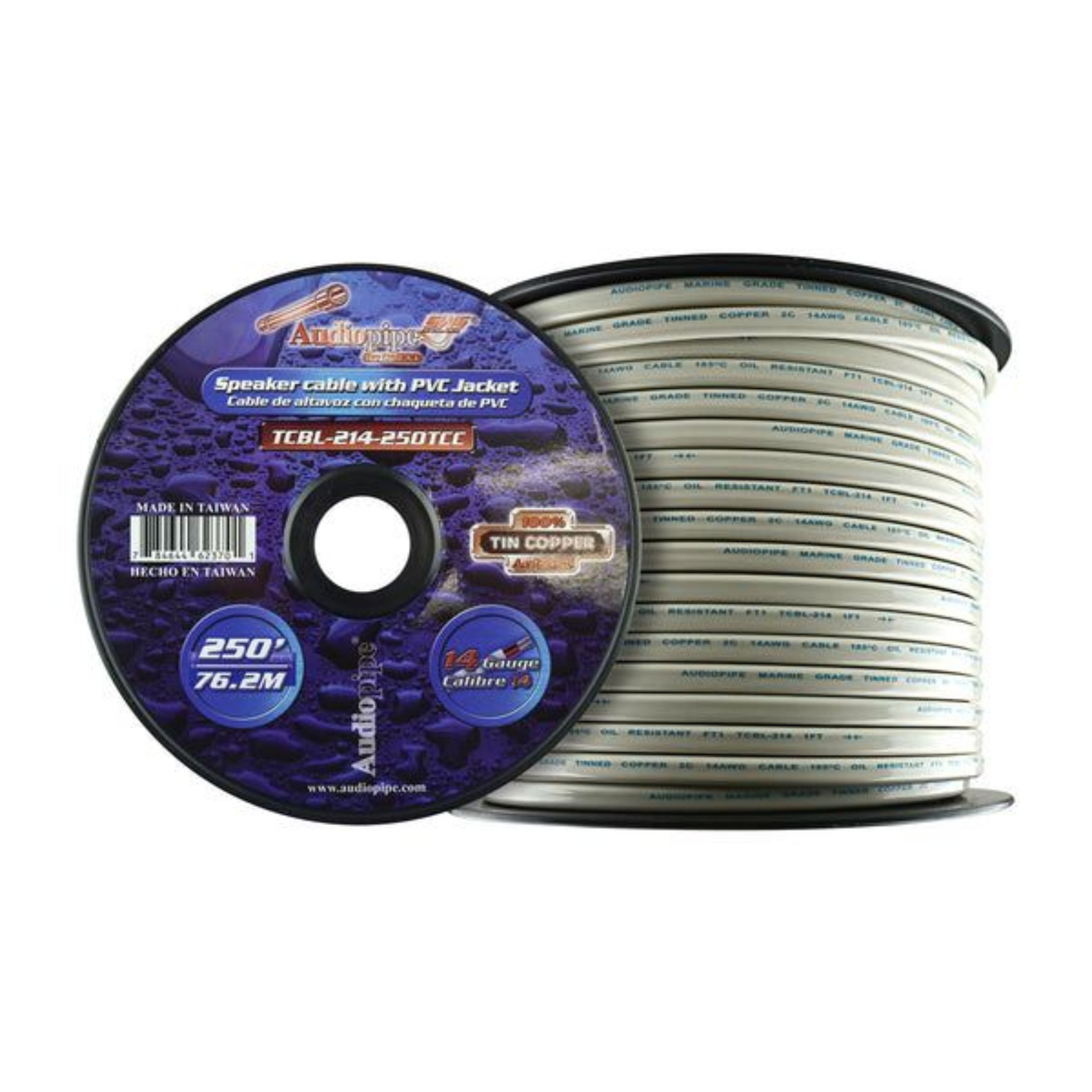 14 GA 100Ft AWG White PVC Jacketed 100% Tin Copper AudioPipe Speaker ...