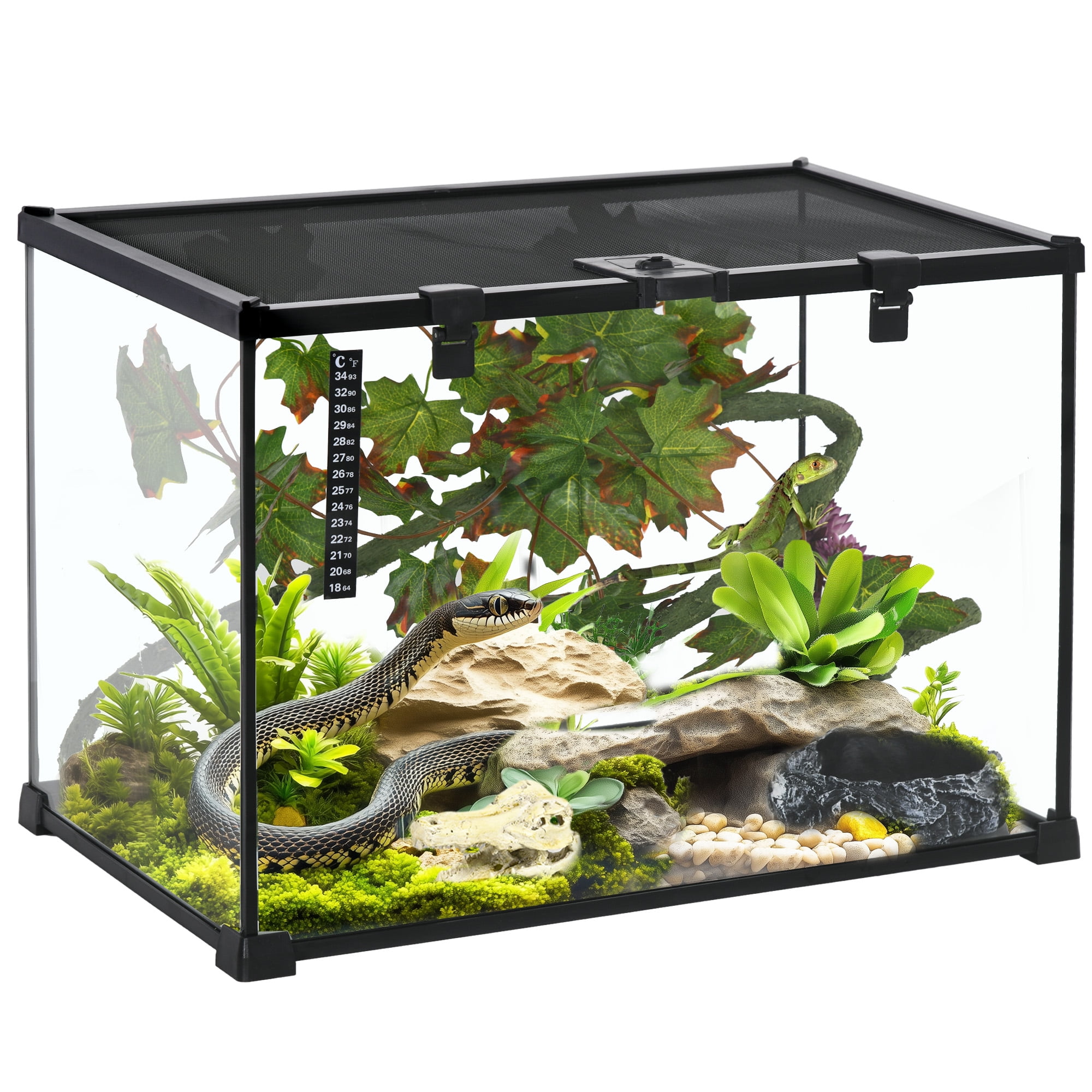 14 Gallon Reptile Glass Terrarium Tank with Decor Kit, Breeding Box ...