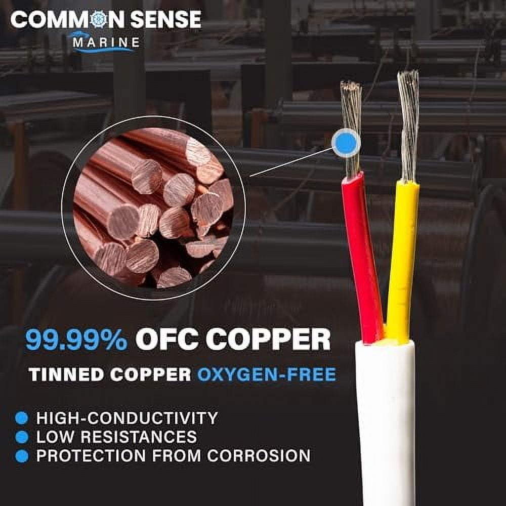 14 Gauge 2 Conductor Marine Wire - 100 ft Duplex Flat Marine Grade Wire ...