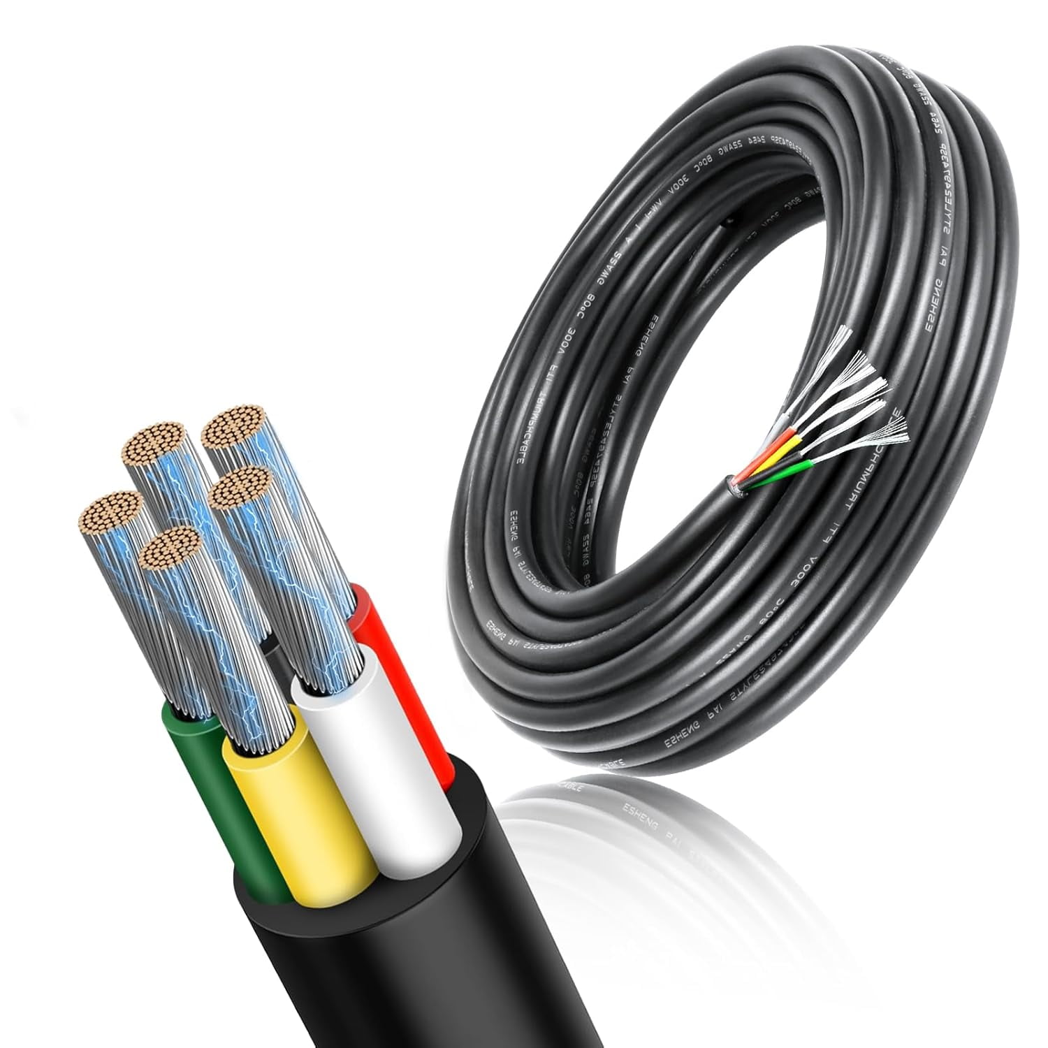 14 Gauge 5 Conductor Wire, 32.8FT 14/5 Tinned Copper 5 Wire Cable, Stranded Electrical Wires for ...