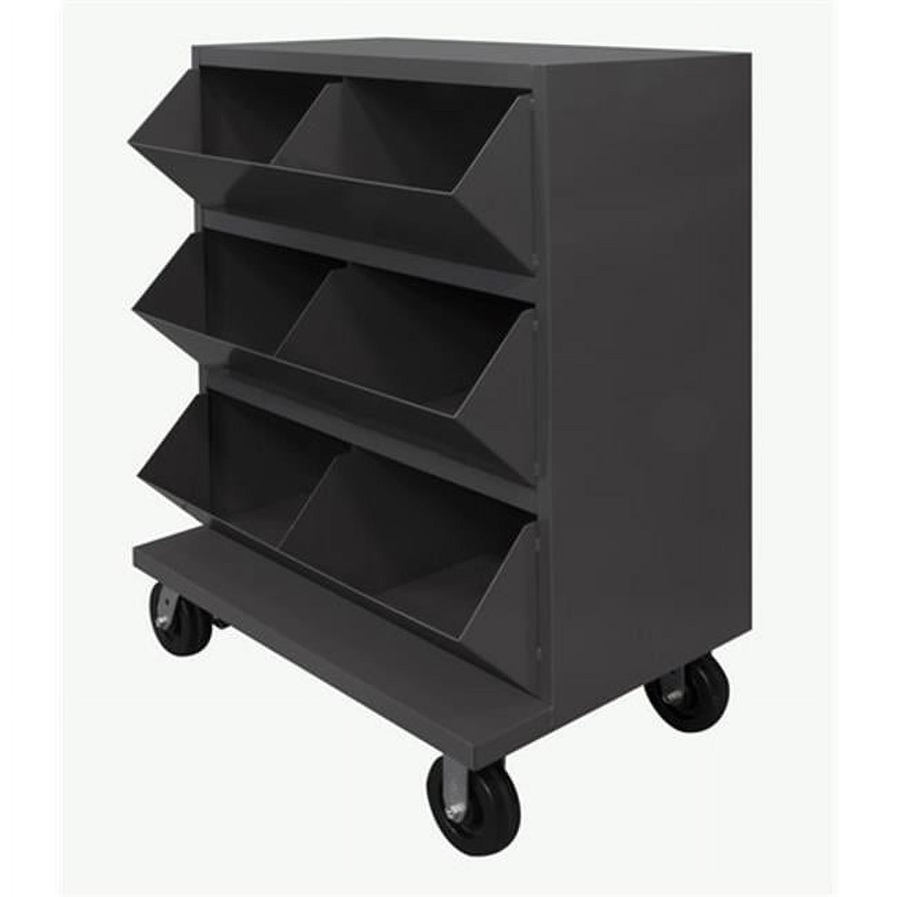 14 Gauge 6 Opening Mobile Storage Bin with 1 Top Shelf & Tubular Push ...