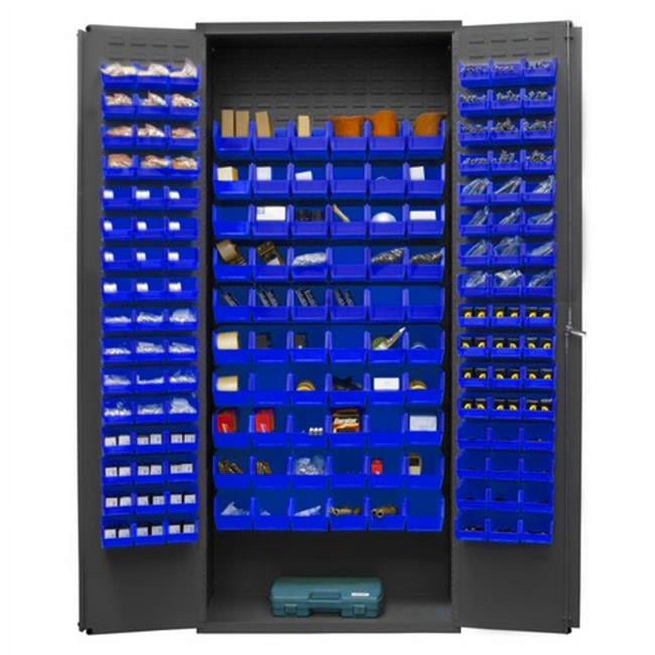14 Gauge Flush Door Style Lockable Cabinet with 156 Blue Hook on Bins ...