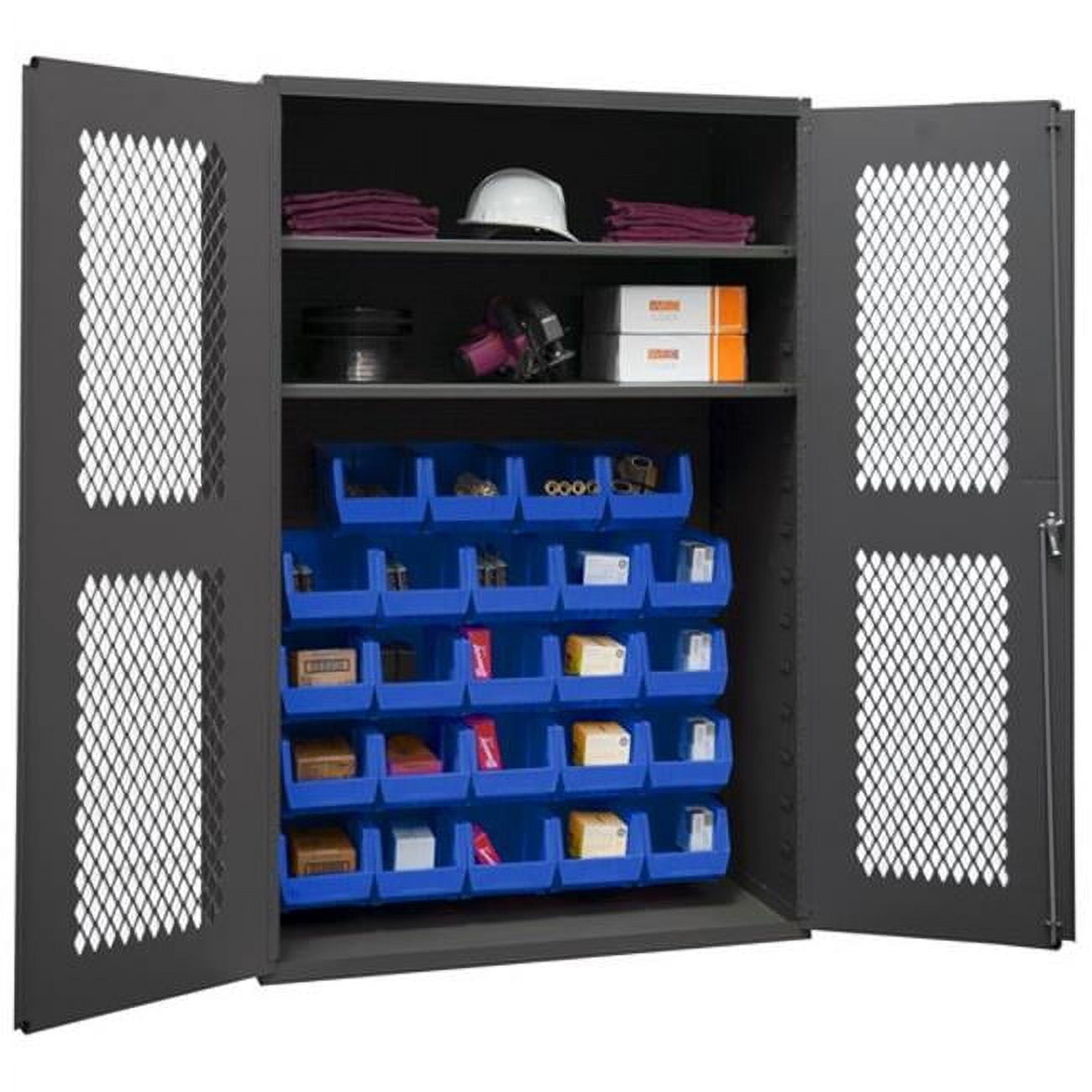 14 Gauge Flush Door Style Lockable Clearview Cabinet with 24 Blue Hook ...