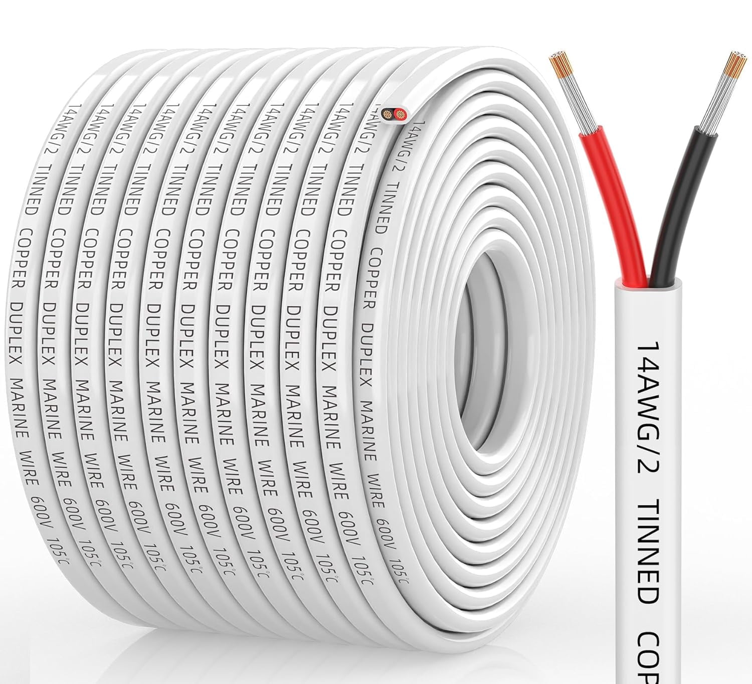 14 Gauge Marine Wire, 14/2 Duplex Marine Grade Cable, IP68 Waterproof ...