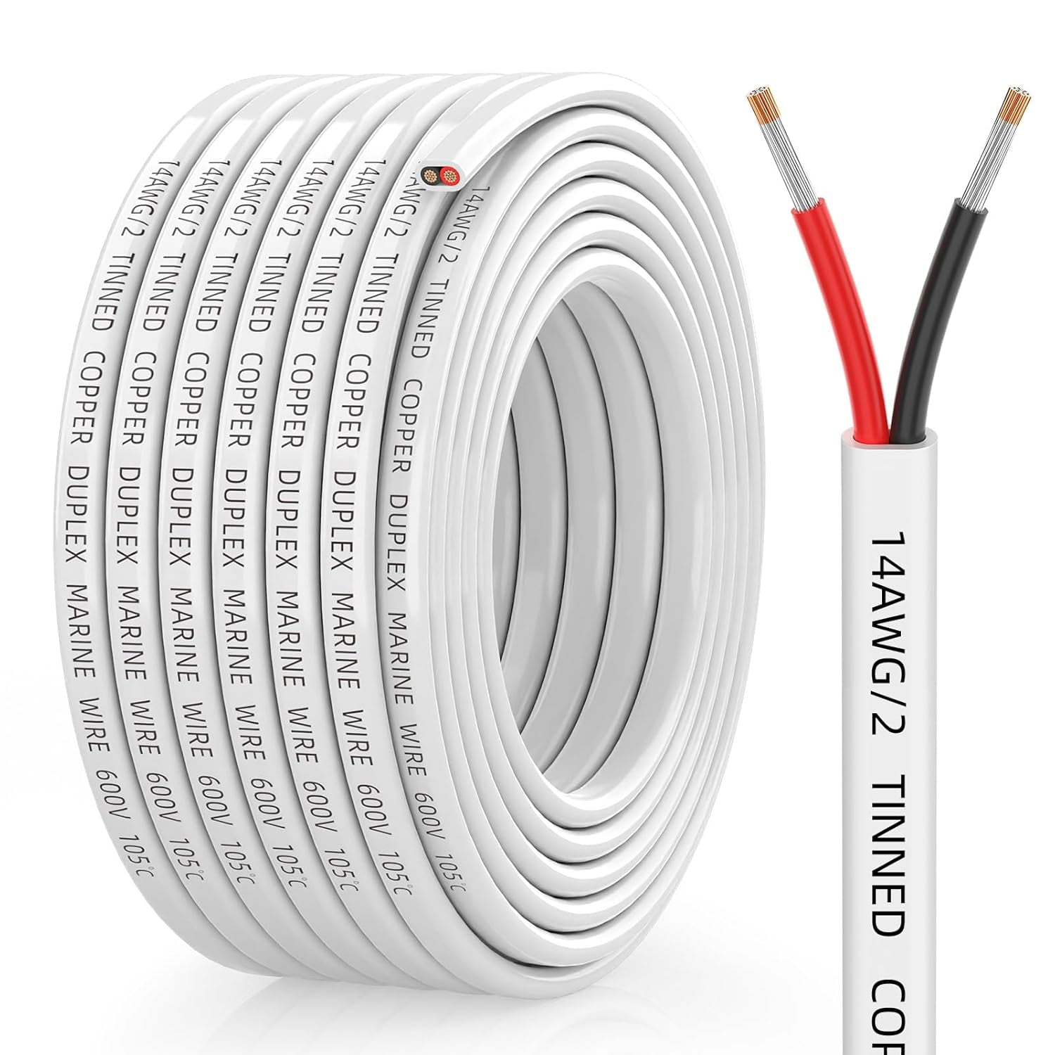 14 Gauge Marine Wire, 14/2 Duplex Marine Grade Cable, IP68 Waterproof ...
