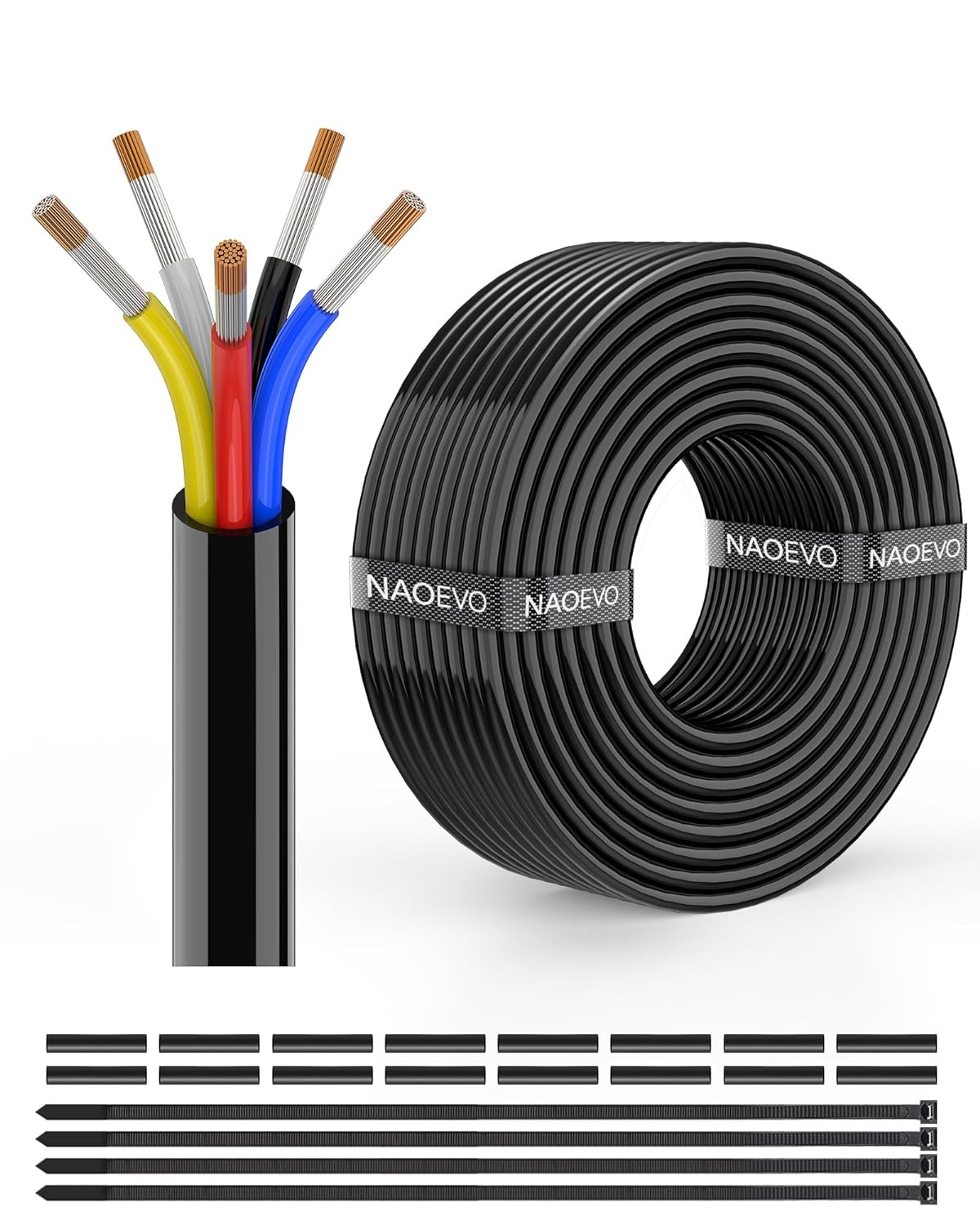 14 Gauge Wire 5 Conductor Electrical Wire, 14 AWG Stranded PVC Cord, 12V Low Voltage/Tinned ...
