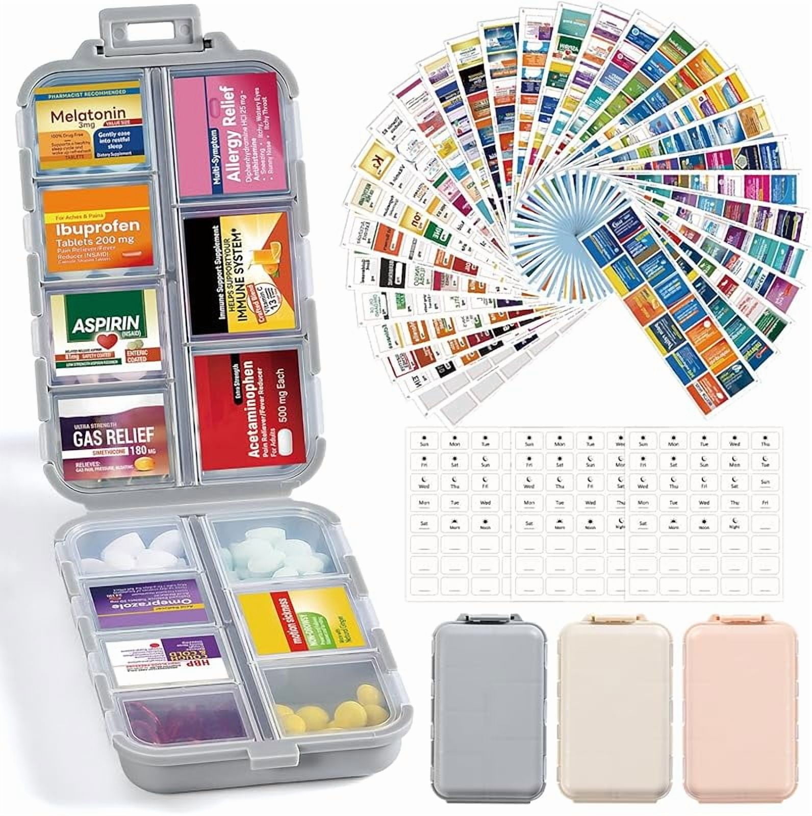 14 Grids Pill Organizer Box with Labels, Travel Medication Holder ...
