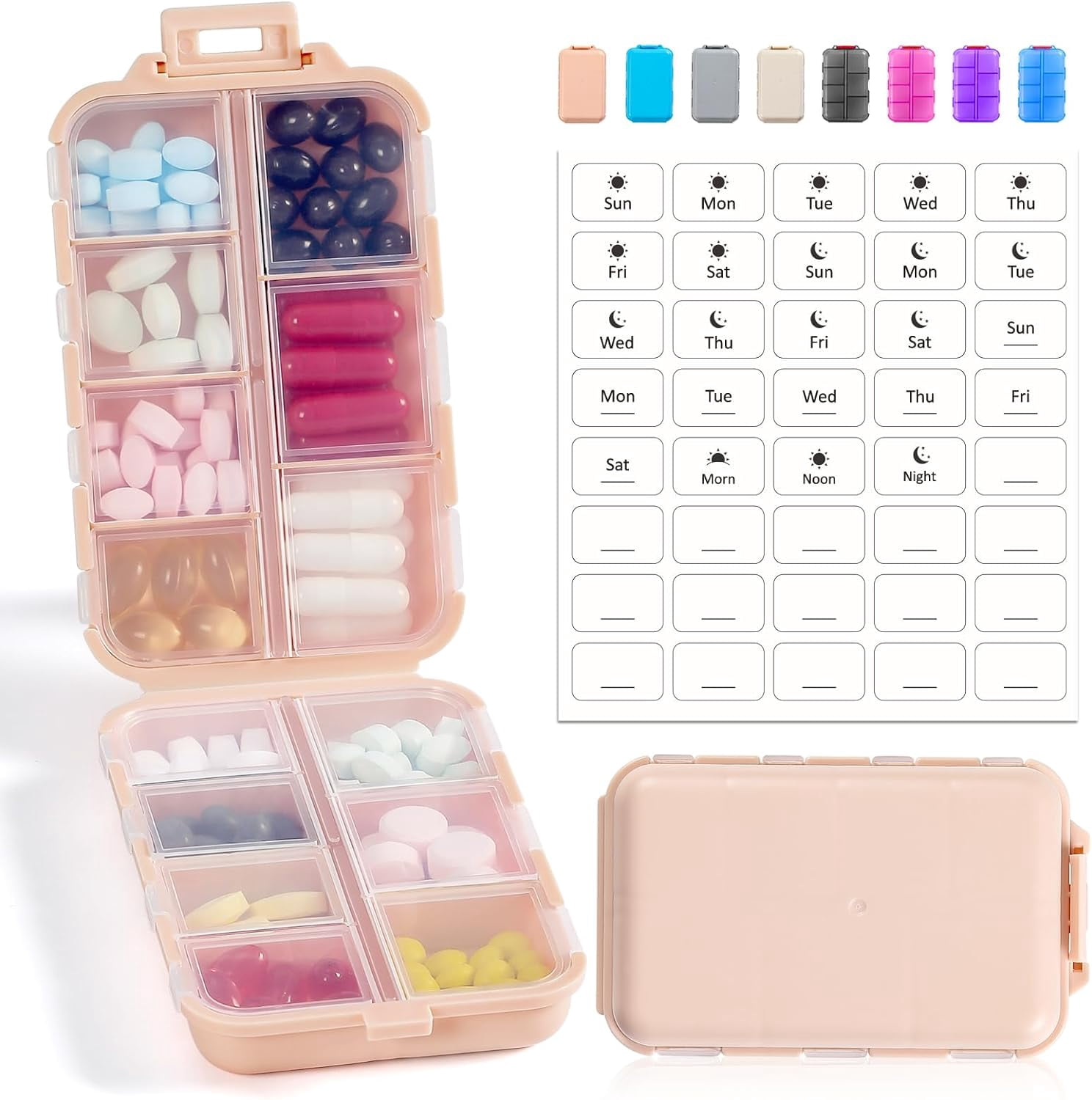 14 Grids Pill Organizer with Labels, Portable Medicine Box for Vitamins ...