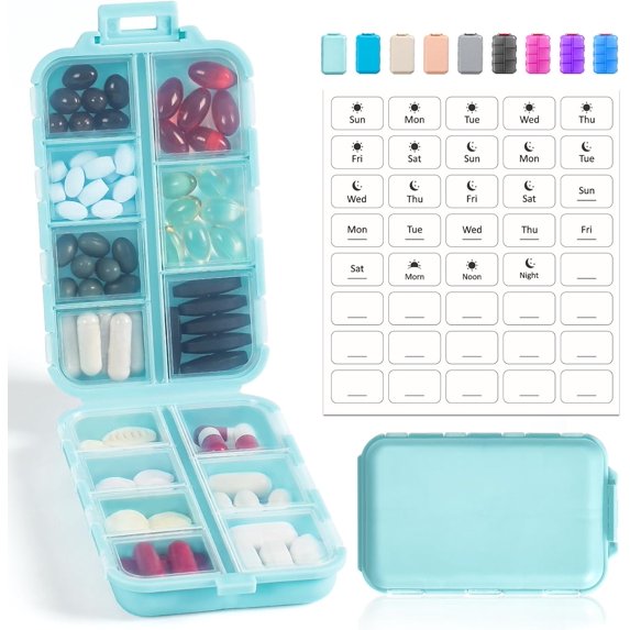 14 Grids Travel Pill Organizer with Labels, Portable Daily Pill Box for ...