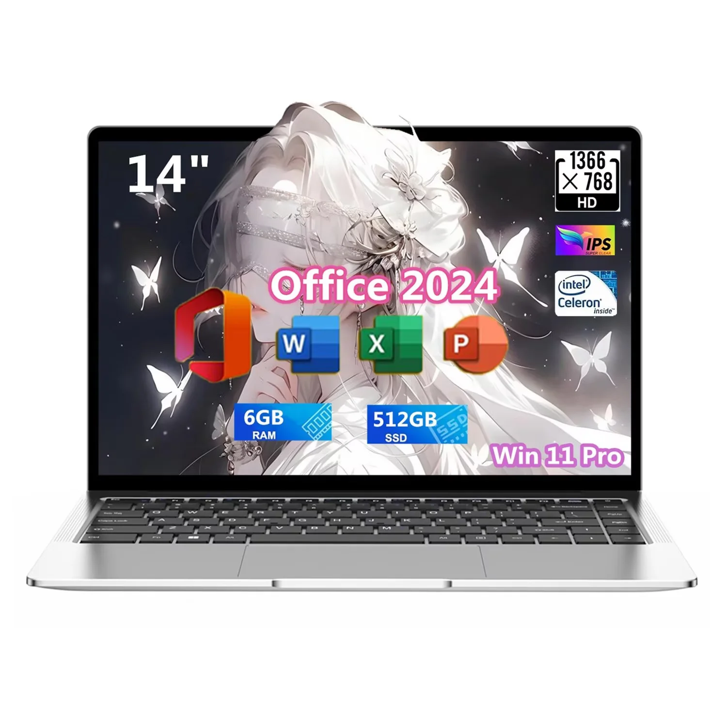 14" HD Laptop IPS Display Office 2024 Win 11 Pro Ultra Thin Intel ...