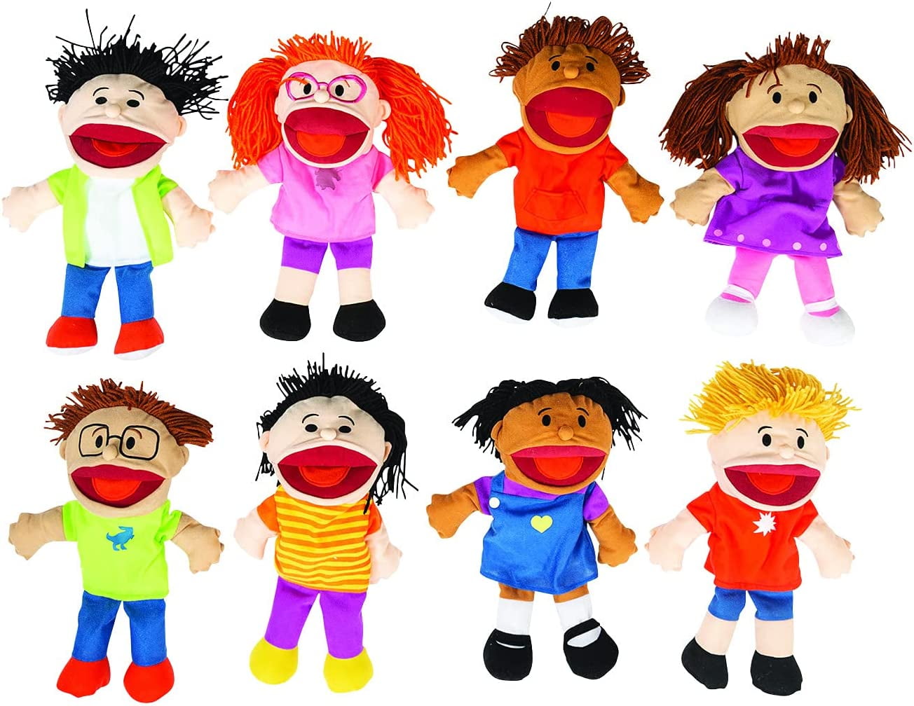 14" Happy Kids Stuffed Hand Puppets with Movable Mouths - 8 Puppets ...