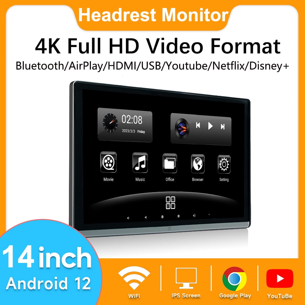 14‘’ Headrest Monitor Display IPS Android 12 Touch Screen For Car Rear ...