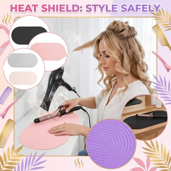 14'' Heat-Resistant Silicone Mat, Non-Slip Hair Styling Tool Mat With ...