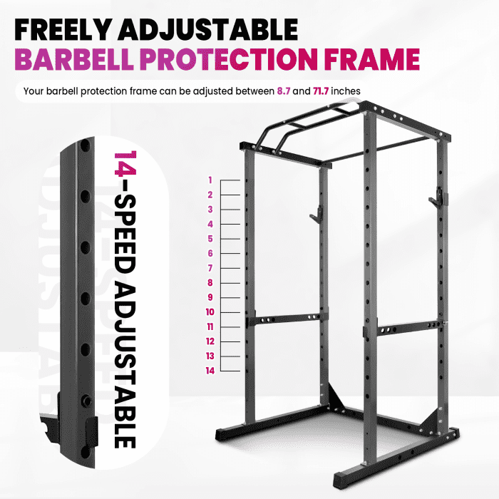 14-Height Adjustable Power Rack - 1.8mm Steel Squat Rack with 1200lbs ...