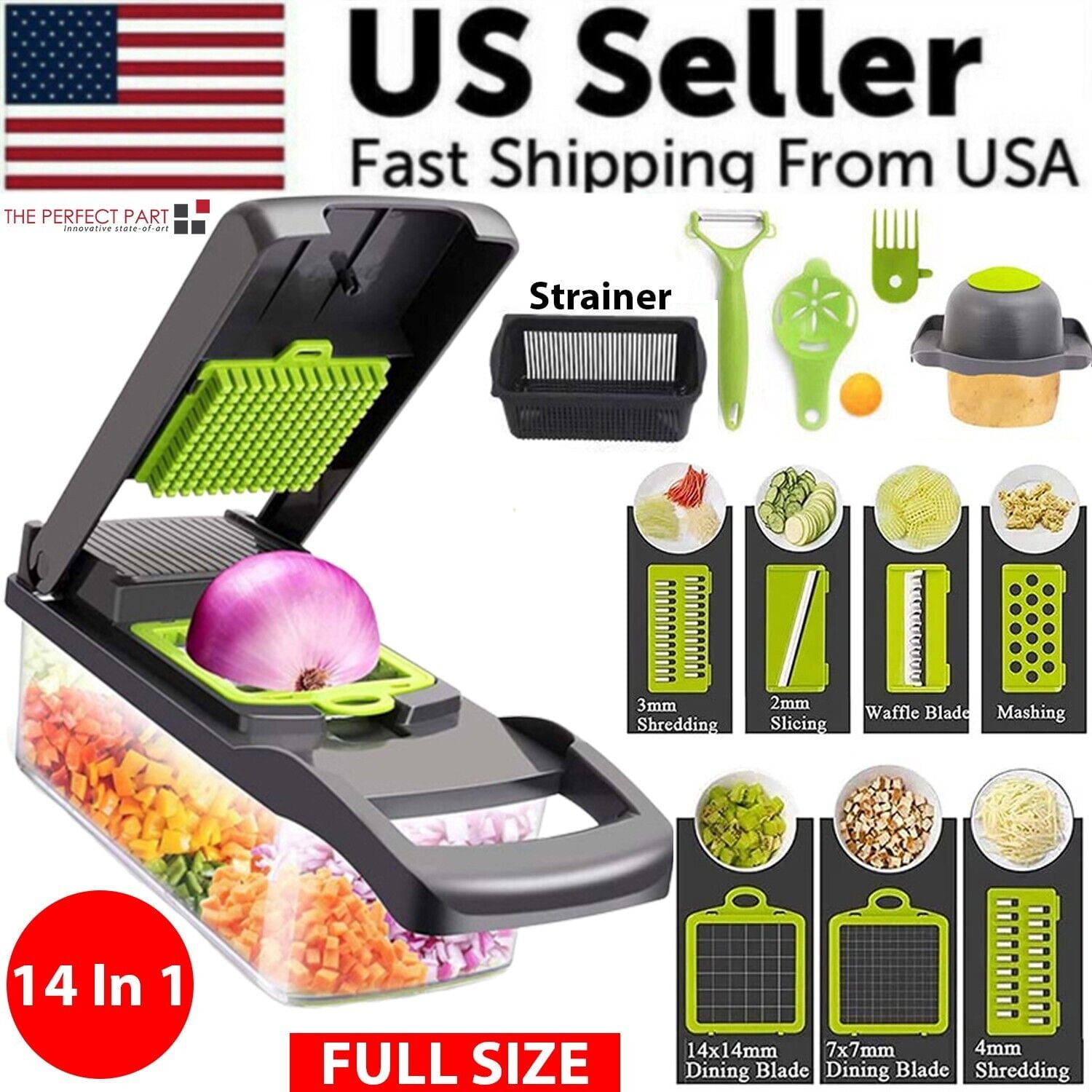14-In-1 Vegetable Fruit Chopper Cutter Food Onion Veggie Dicer Slicer ...