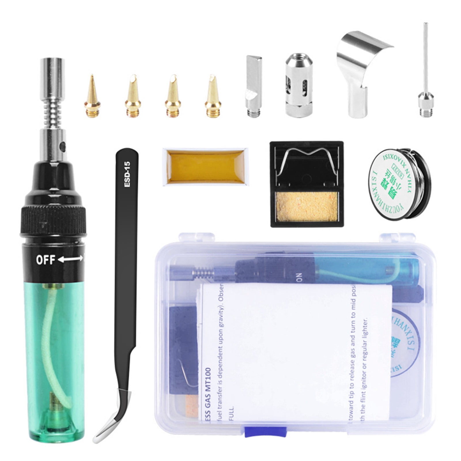 14 In1 Portable Soldering Iron Kit 1300 Butane Welding Pen Burner Blow ...