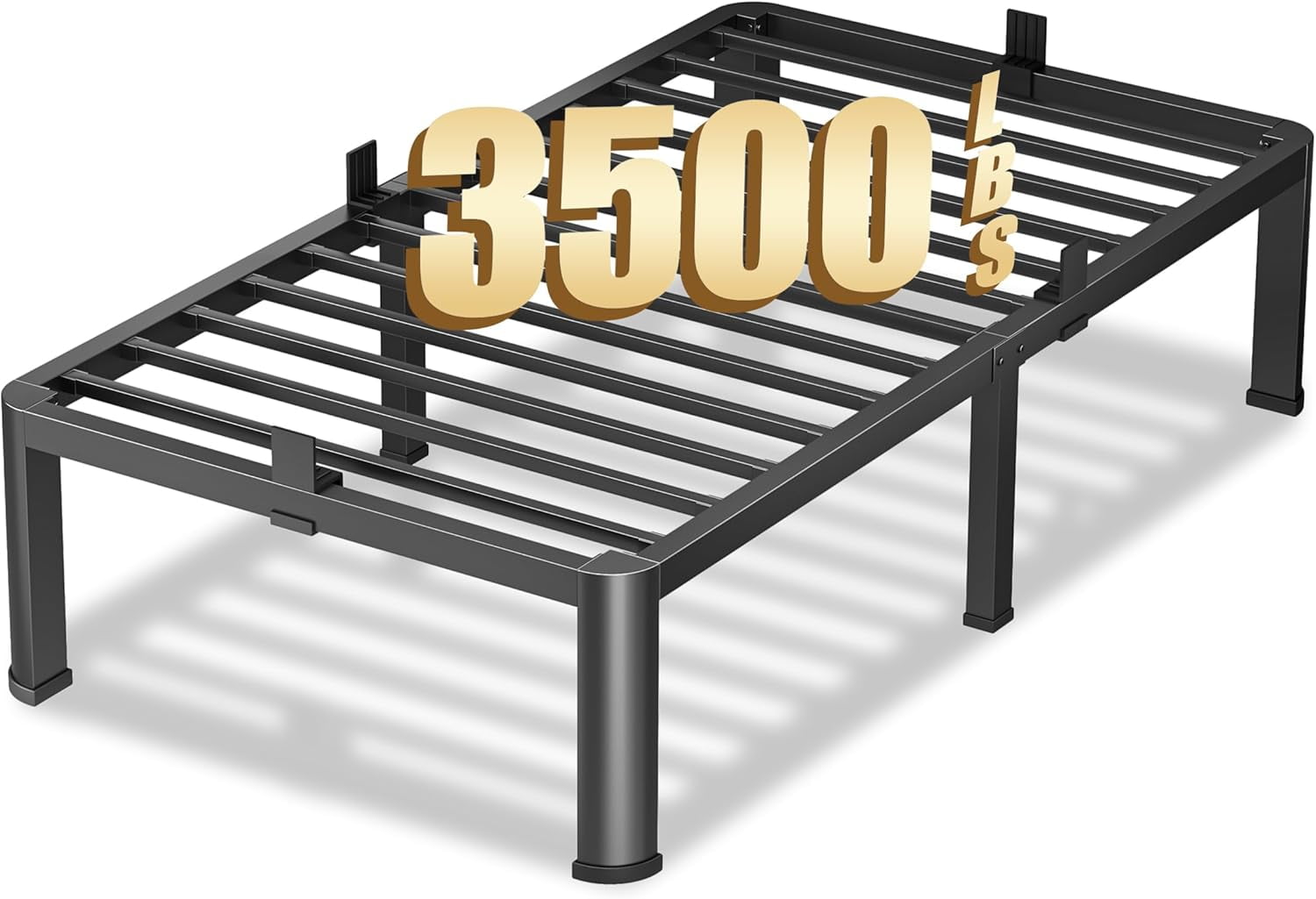 14 Inch 3500 lbs Bed Frame with Round-Corner & Anti-Squeak Design ...