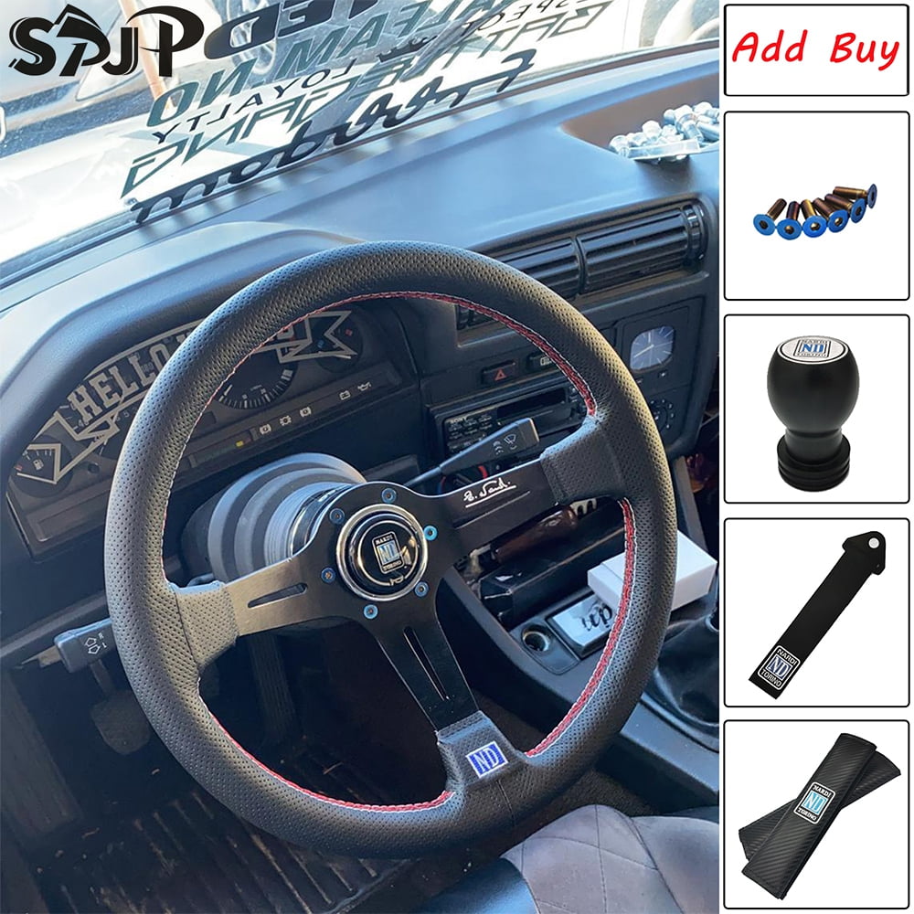 14 Inch 350mm NARDI Steering Wheels Set Universal PU Leather Racing Steering Wheels Drifting ...