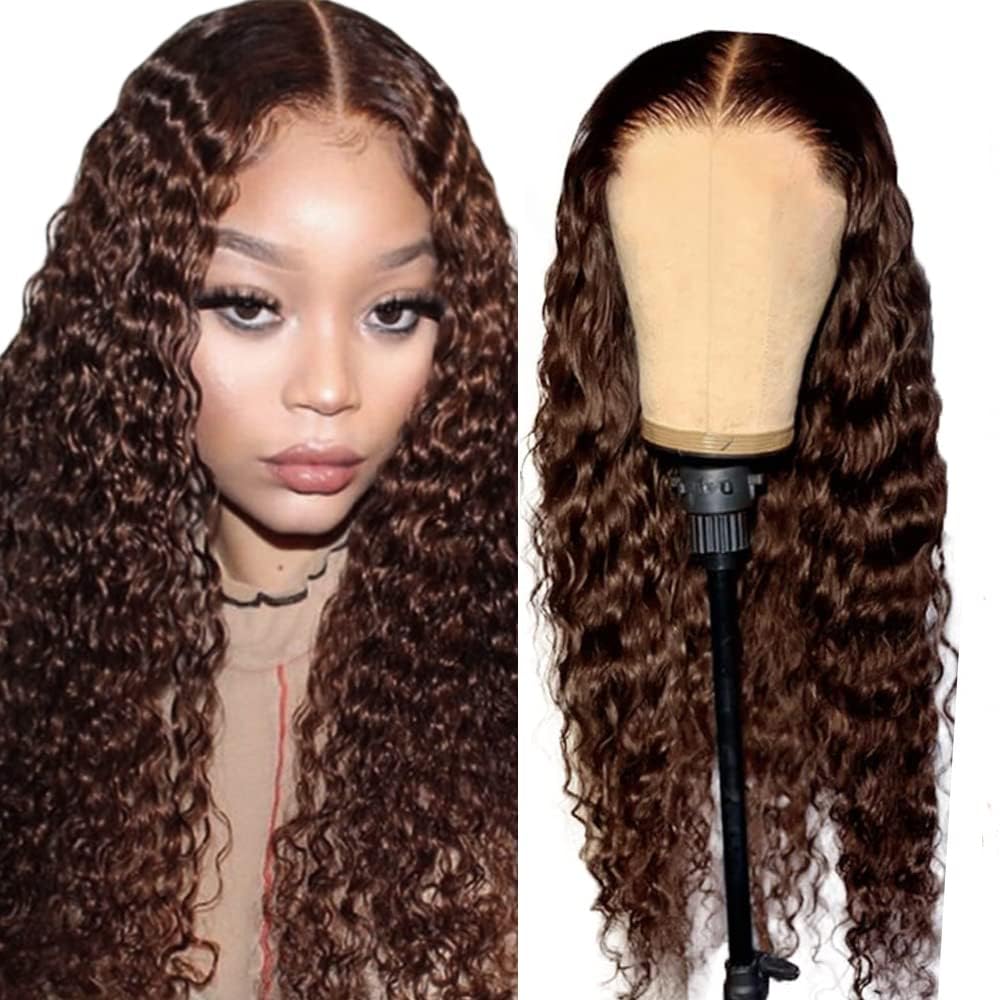 14 Inch #4 Chocolate Brown Lace Front Wigs Human Hair 4X1 Transparent ...
