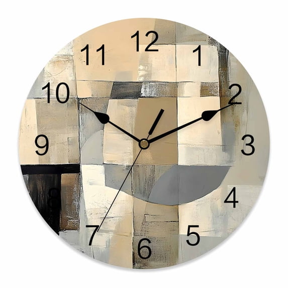 14 Inch Abstract Art Wall Clock, Beige Brown Blocks Watercolor Modern ...