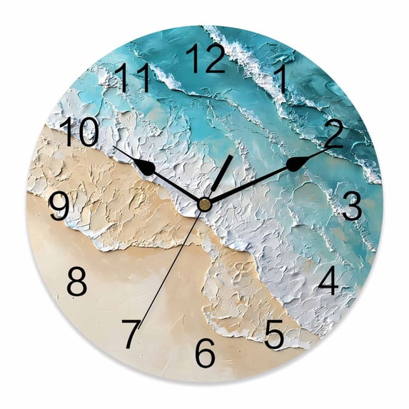 14 Inch Abstract Beach Waves Wall Clock, Blue Watercolor Modern Art ...