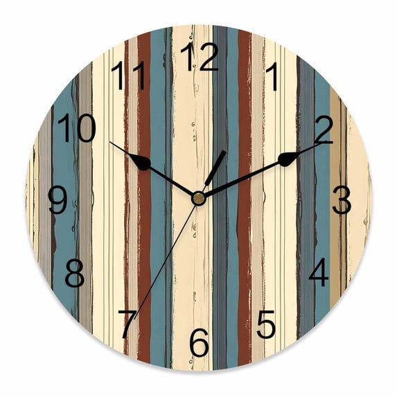 14 Inch Abstract Brown Stripe Wall Clock, Vintage Wood Grain Battery ...