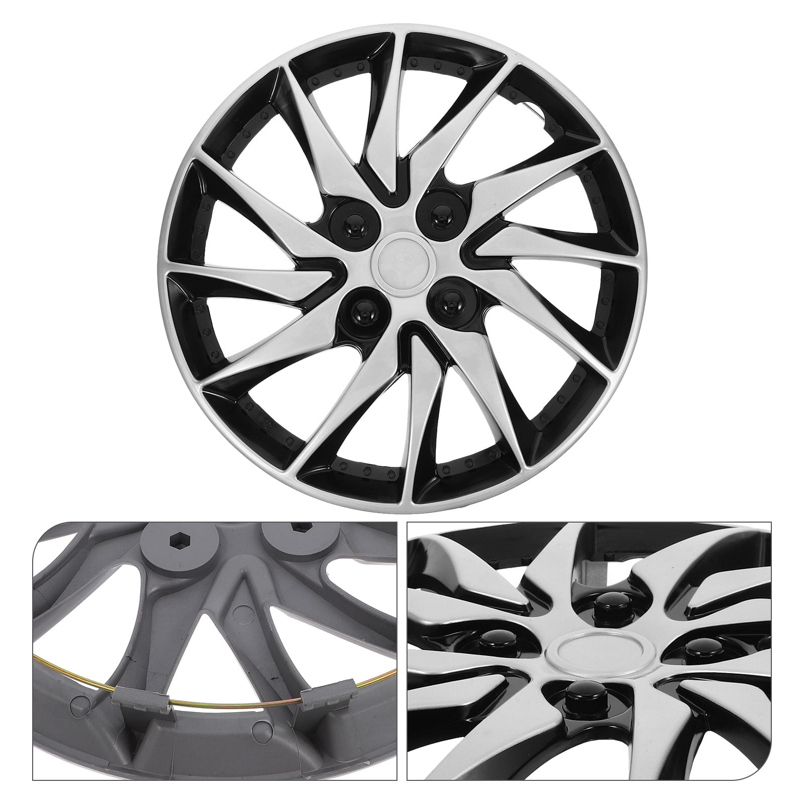 14 Inch Alloy Wheel Cover - Silver & Black Hub Cap for Sedan/SUV, Anti ...