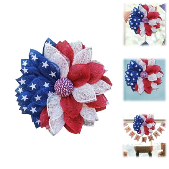 14 Inch American Patriotic Fabric Wreath, Independence Day Front Door ...