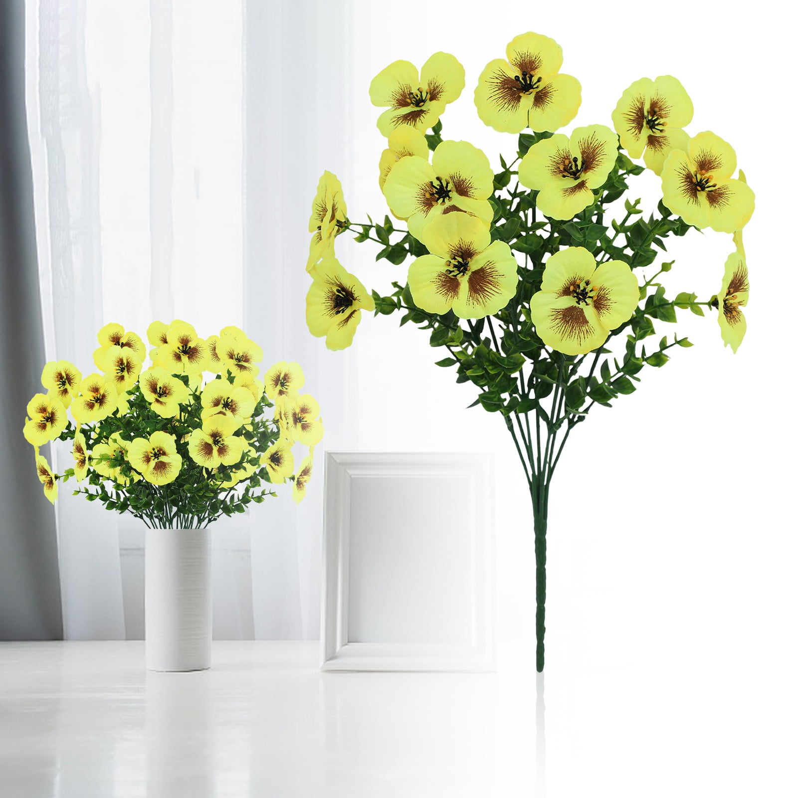 14 Inch Artificial Pansy Flowers Bouquet, Realistic White Faux Pansy ...