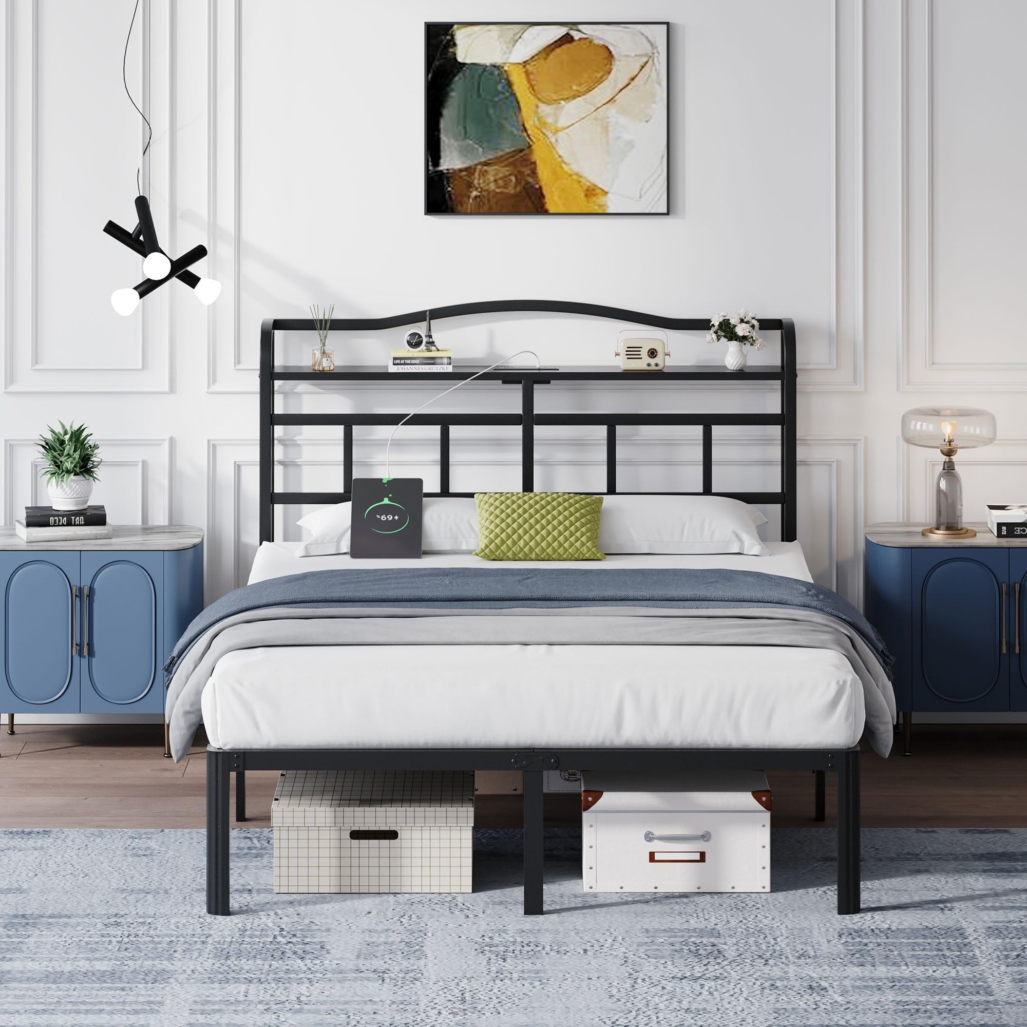 14 Inch Bed Frame King Size with Headboard & Charging Station, Heavy ...