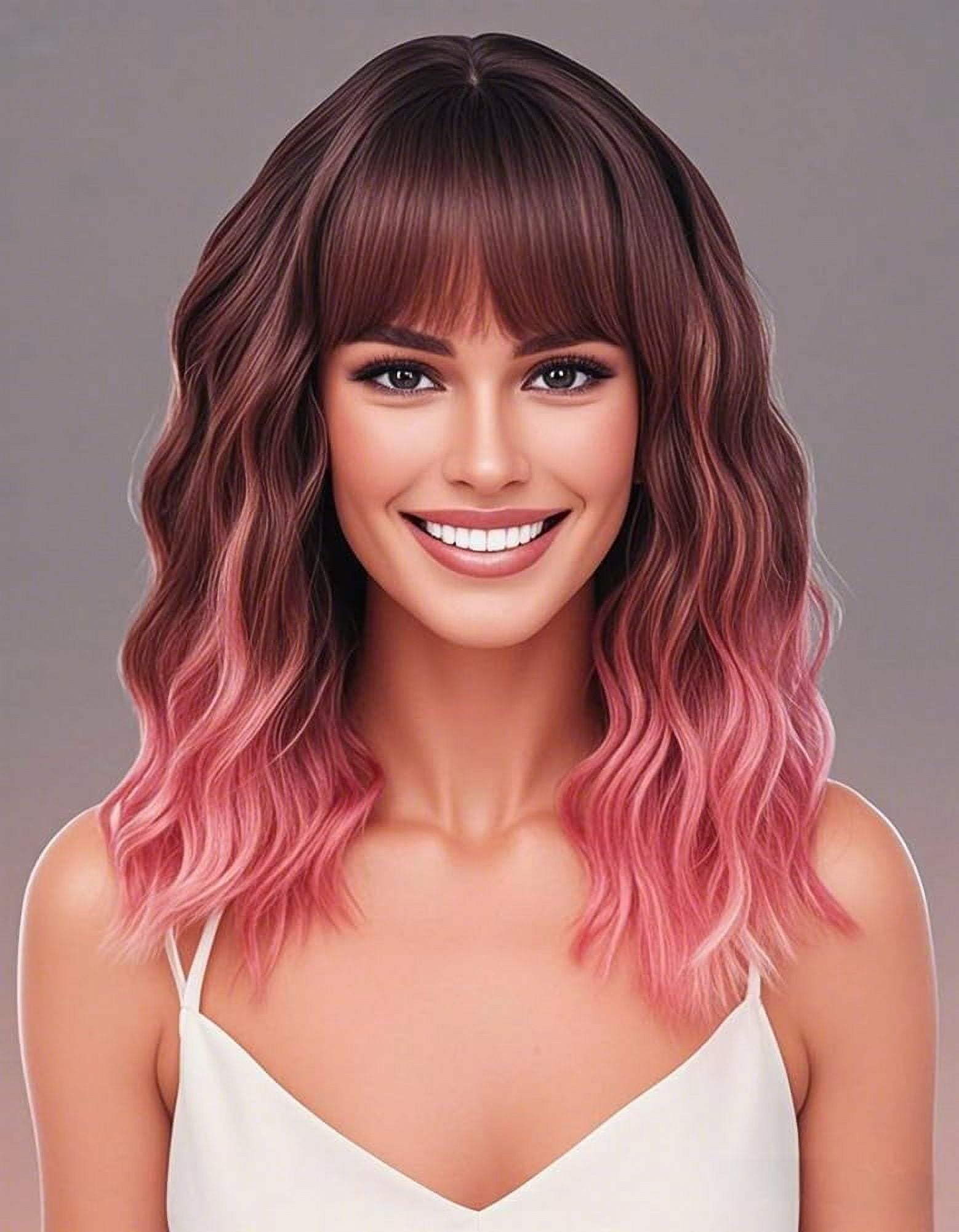 14 Inch Black Mixed Brown Highlights Wigs for Women Short Wavy Curly ...