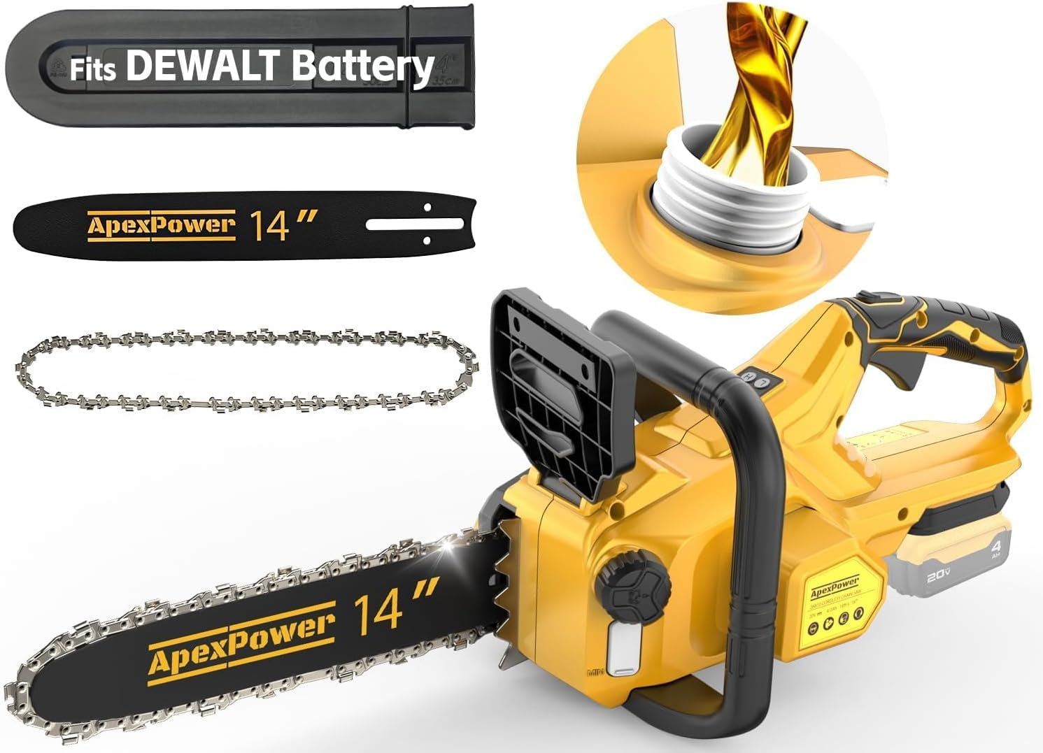 14 Inch Brushless Electric Chainsaw Cordless for 20V Battery, Compact ...