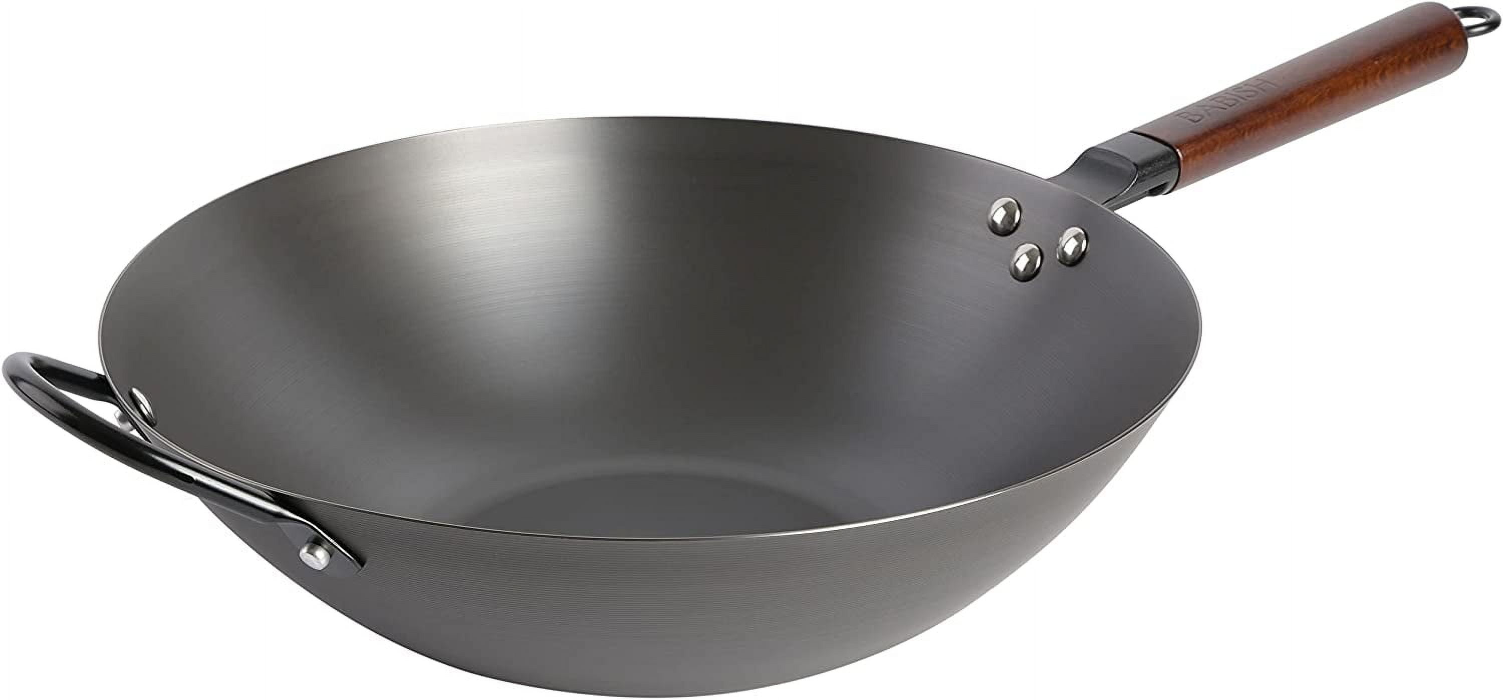 14-Inch Carbon Steel Wok – Flat Bottom Stir Fry Pan for High-Heat ...