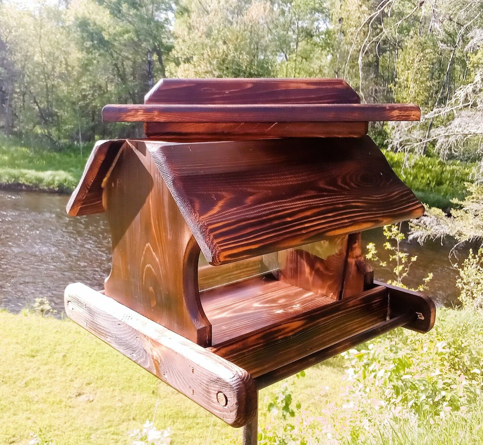 14 Inch Cedar Wood Post Mount Bird Feeder 14TBNUP2B - Walmart.com