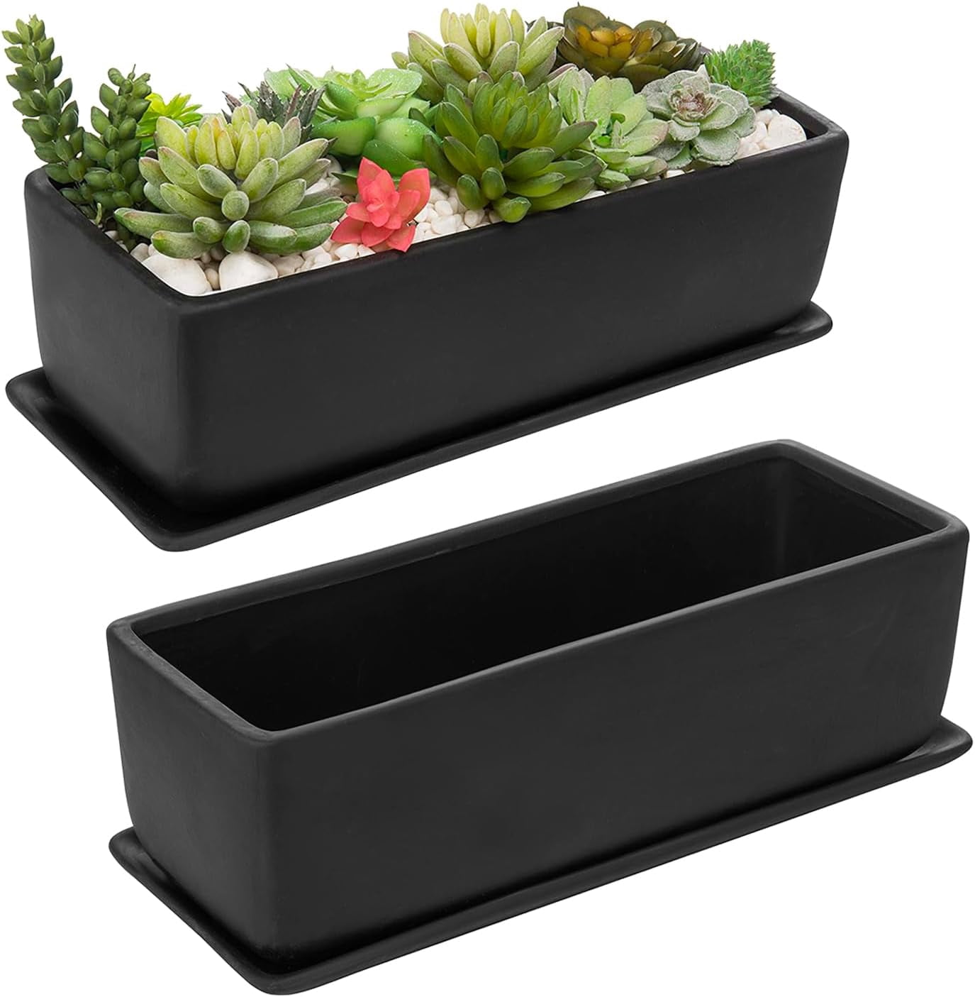 14 Inch Ceramic Indoor Plant Pot, Rectangular Succulent Planter ...