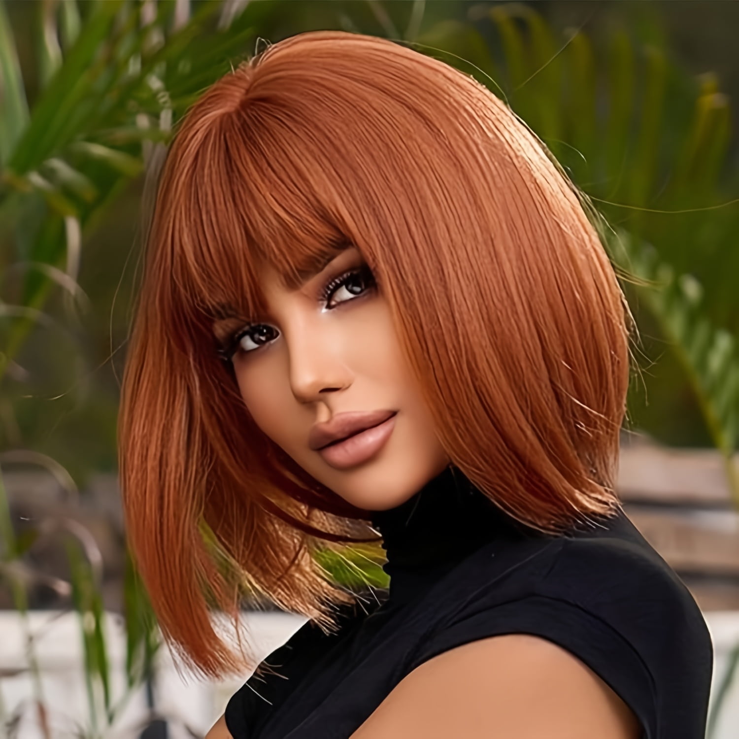 14 Inch Chic Straight Bob Wig for Women with Bangs - Black & Brown ...