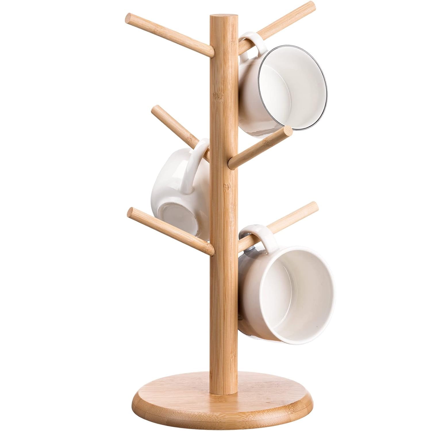 14 Inch Bamboo Coffee Mug Tree, Countertop Organizer with 6 Hooks for ...